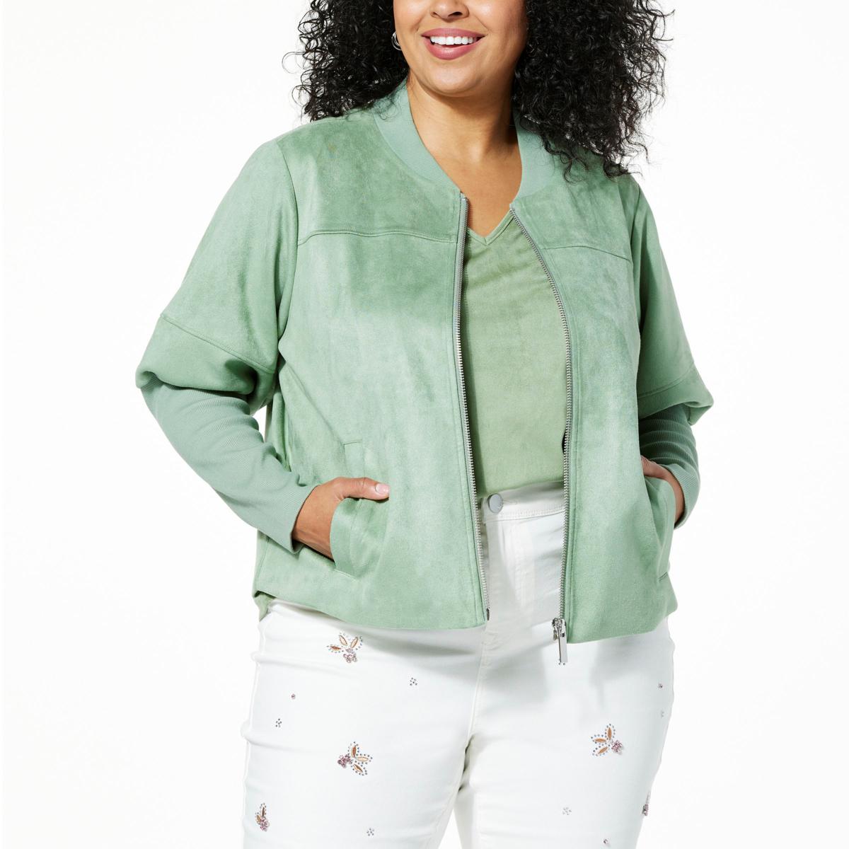 DG2 by Diane Gilman Faux Suede Puff Sleeve Bomber Jacket - 21924661 | HSN