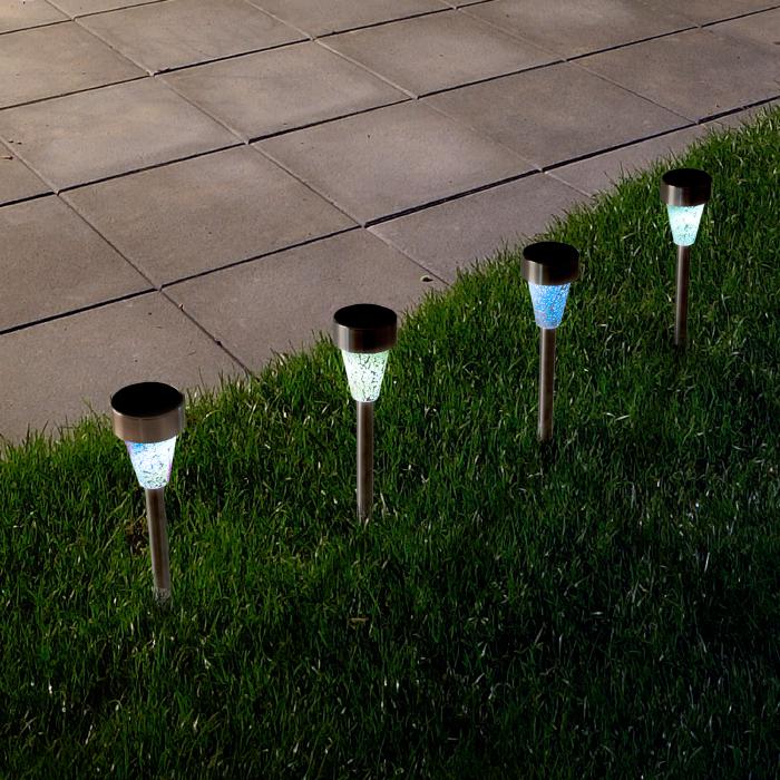 Pure Garden Stainless Steel Solar-Powered LED Mosaic Pillar Set of 4 | HSN