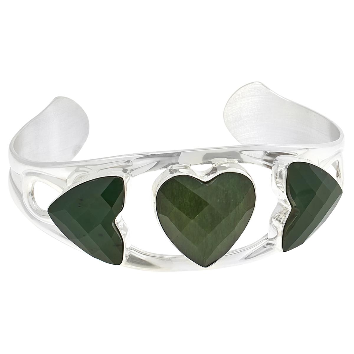 Jay King Sterling Silver Nephrite Jade Triple Heart Cuff Bracelet - 22062627 | HSN