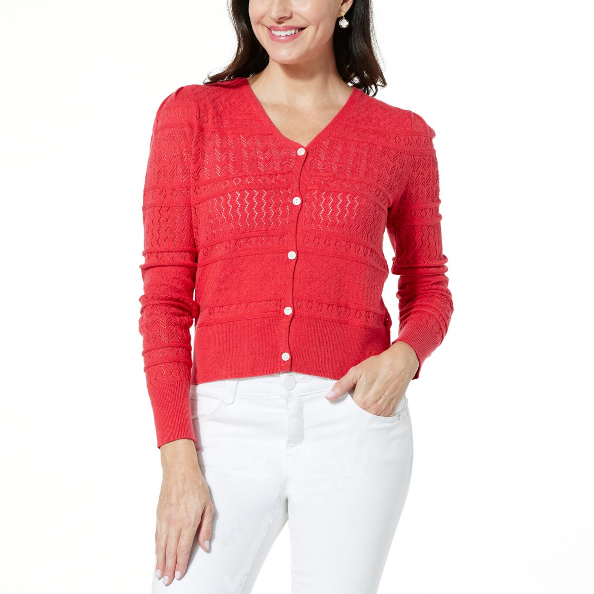 Jaclyn Smith Pointelle Knit Button-Front Cardigan - 22065725 | HSN
