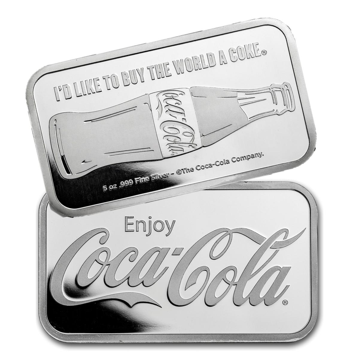 Officially Licensed Coca-Cola 5 oz. Reverse Proof 99.9% Silver Bar ...