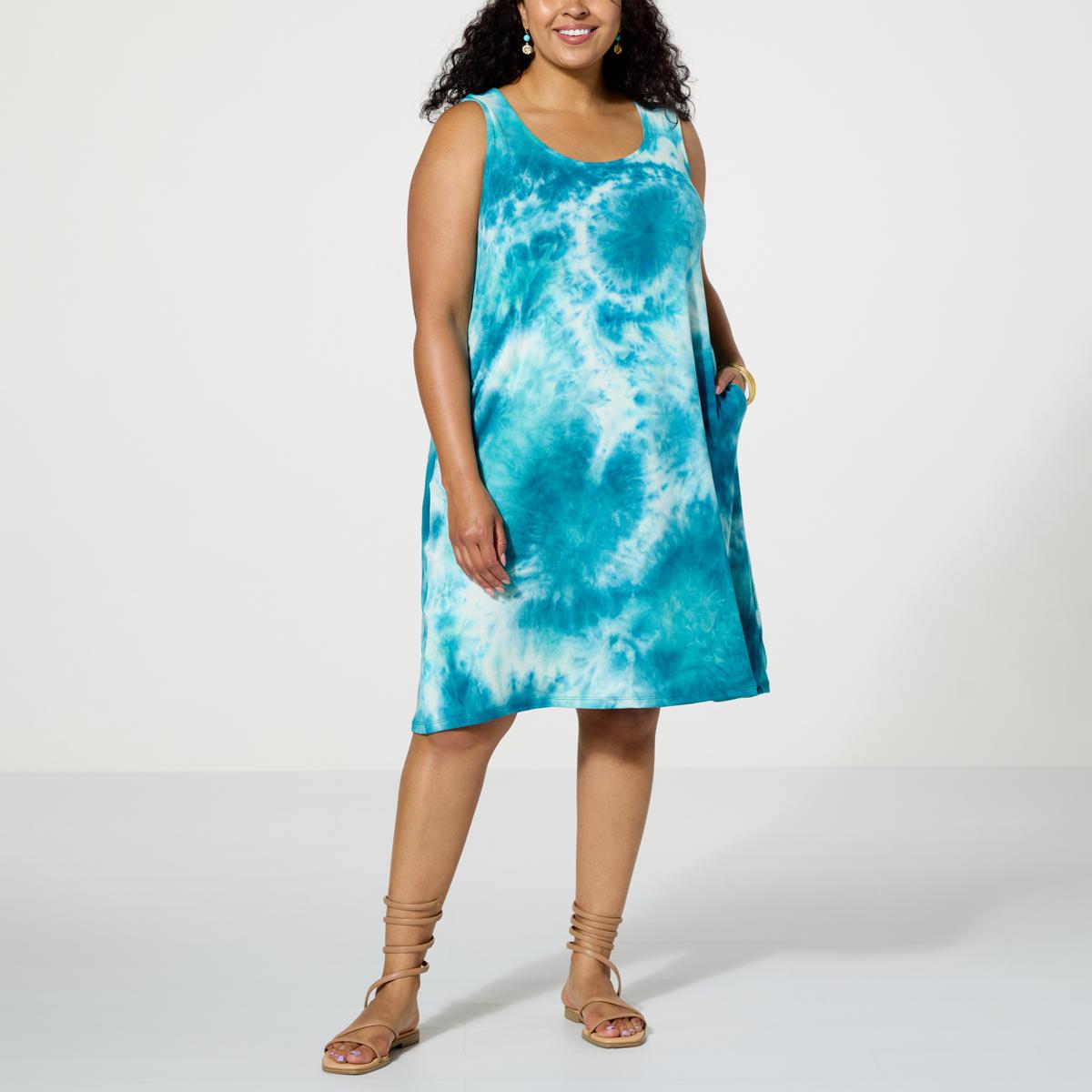 Nina Leonard Reversible Neckline Tie Dye Dress | HSN