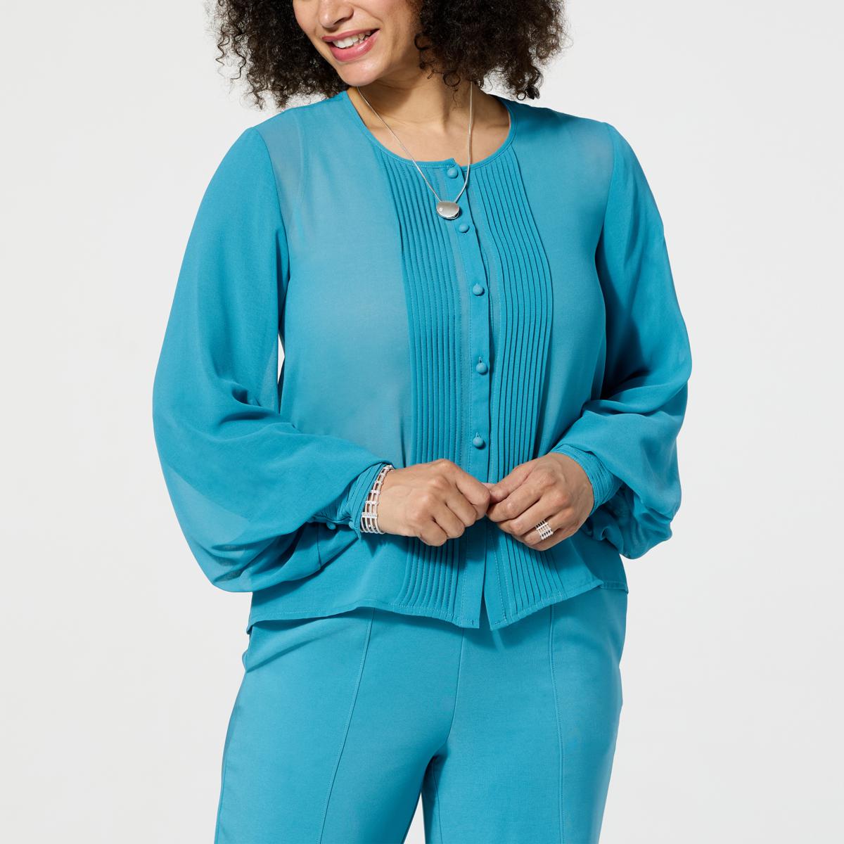WynneCollection Chiffon Tuxedo Shirt | HSN