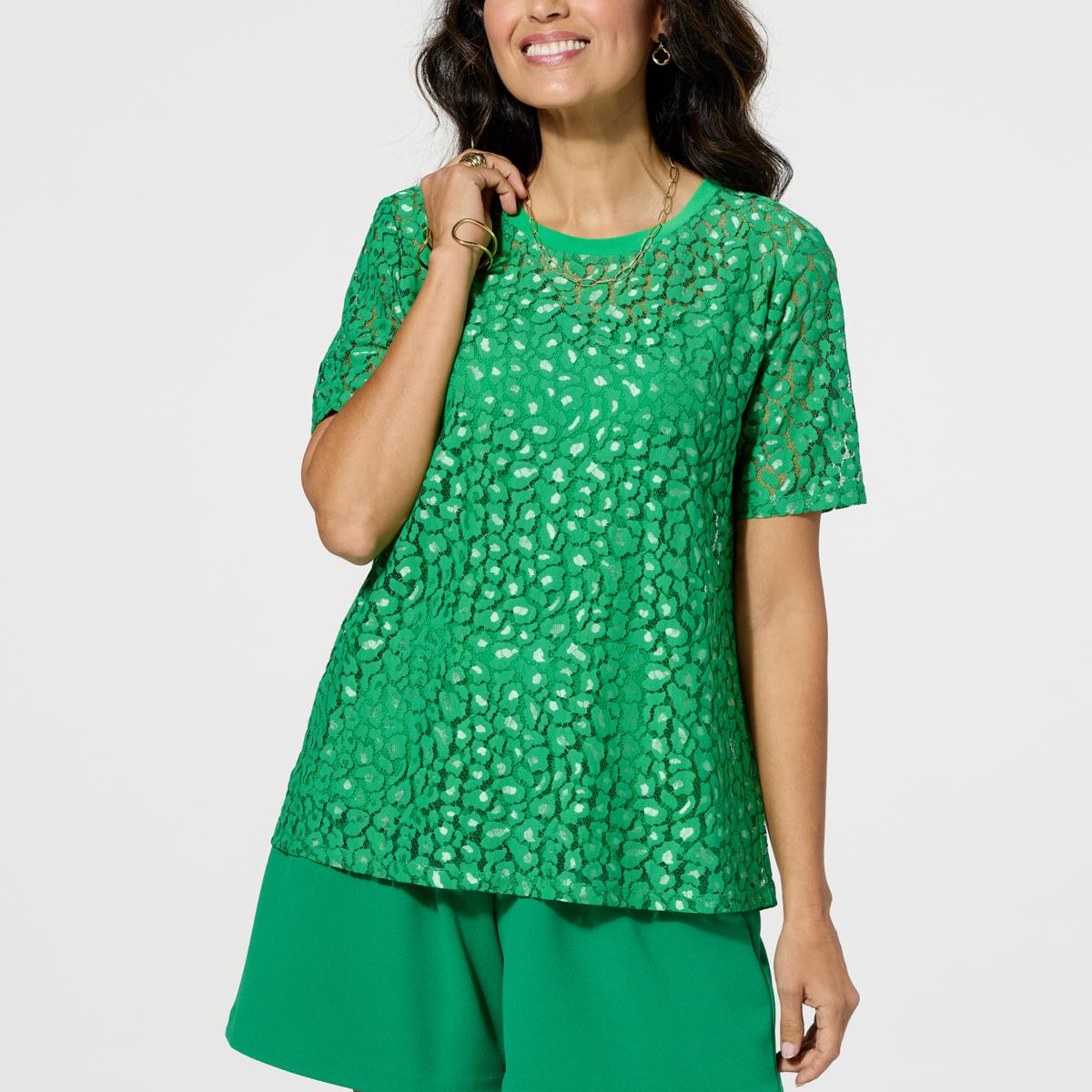 IMAN Global Chic Leopard Lace Top with Cami Slip - 22402475 | HSN