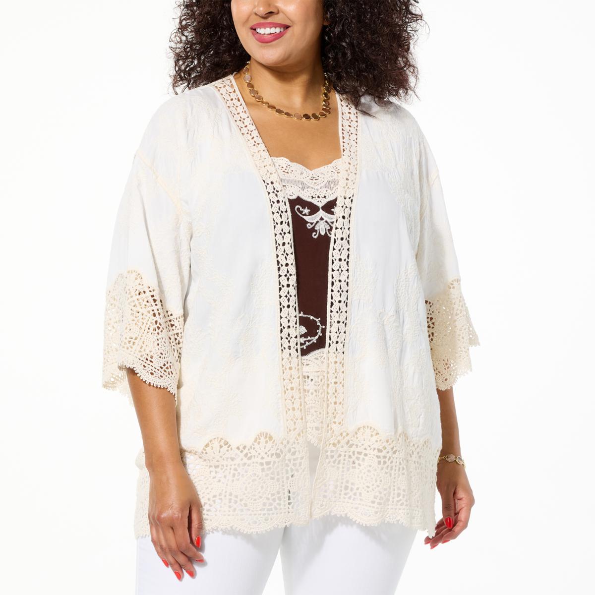 Democracy Embroidered Crochet-Trim Topper | HSN
