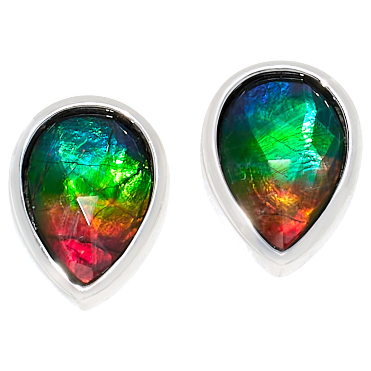 Canadian Ammolite Gems Sterling Silver Ammolite Teardrop Stud Earrings ...