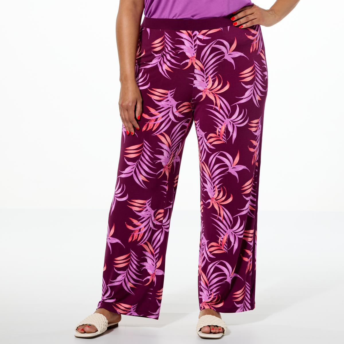 Colleen Lopez Printed Pull-On Pant with Solid Trim | HSN