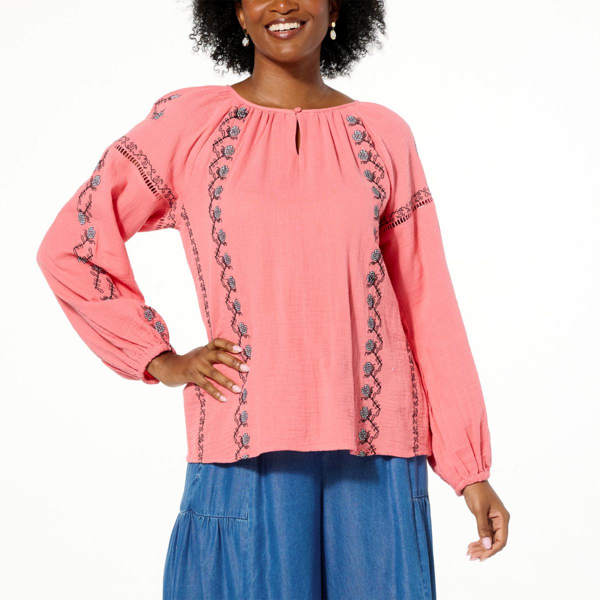 Antthony Embroidered Raglan-Sleeve Woven Blouse - 22654746 | HSN