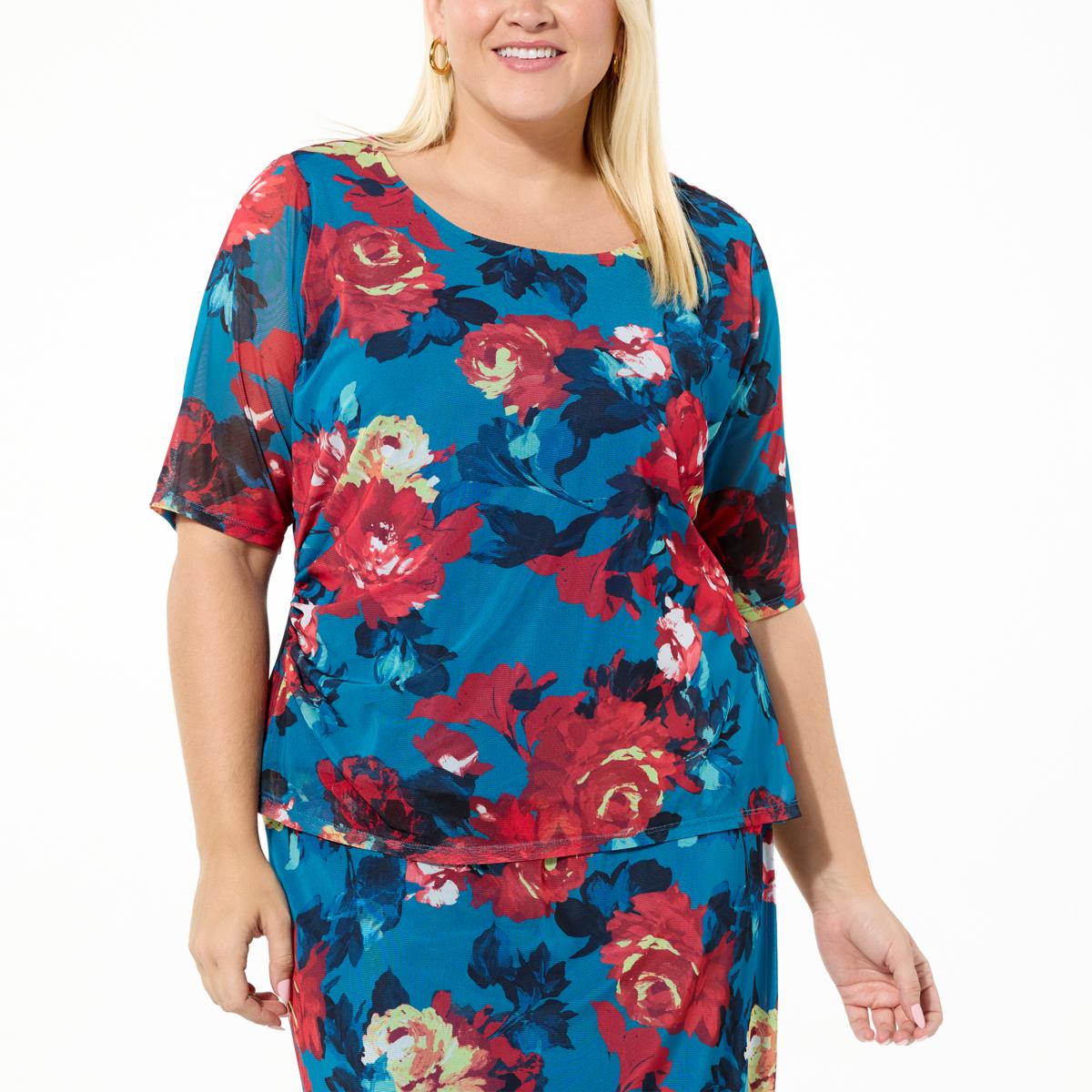 IMAN Global Chic Knit Mesh Top with Side Ruching | HSN