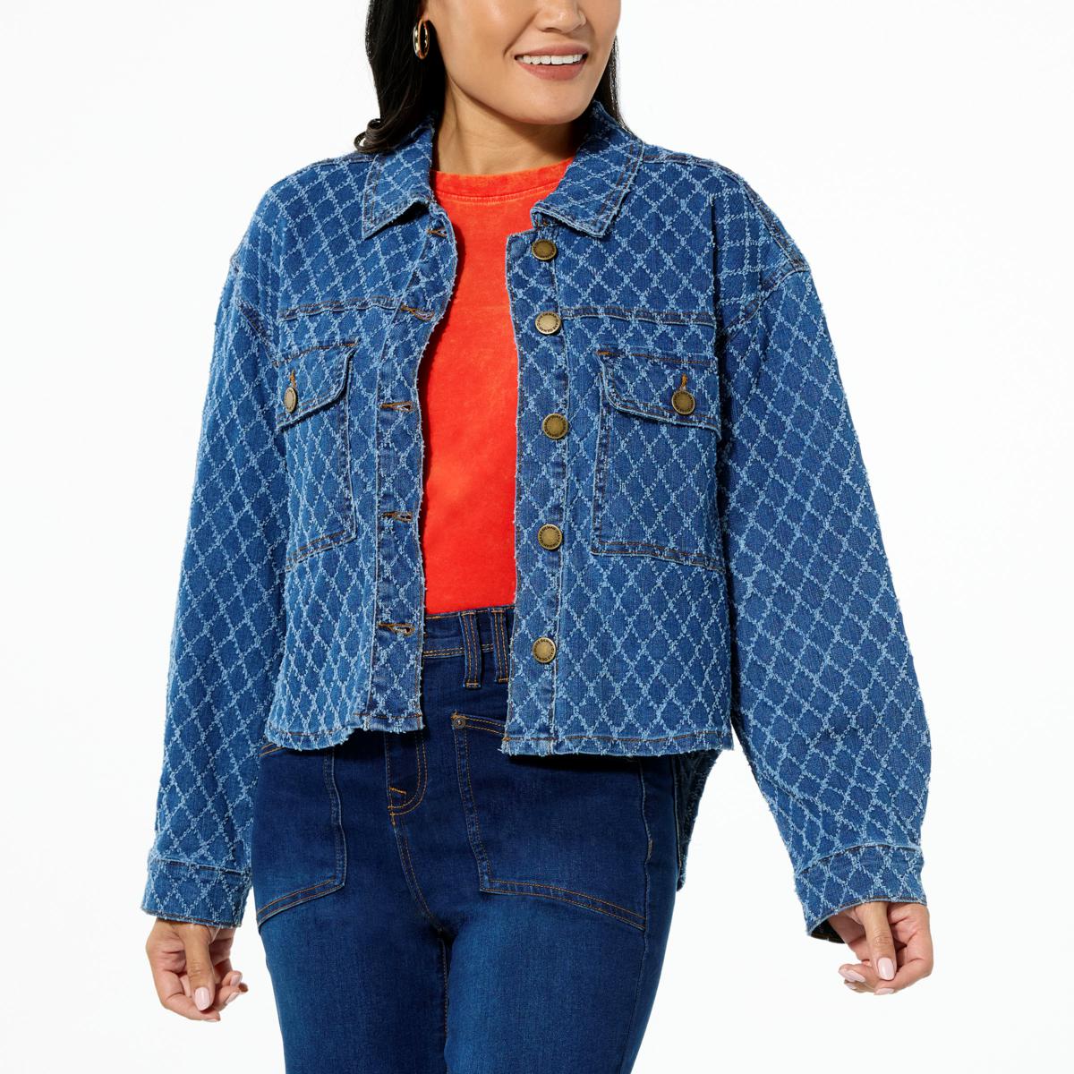 DG2 by Diane Gilman Diamond Laser Relaxed Denim Jacket - 22926507 | HSN