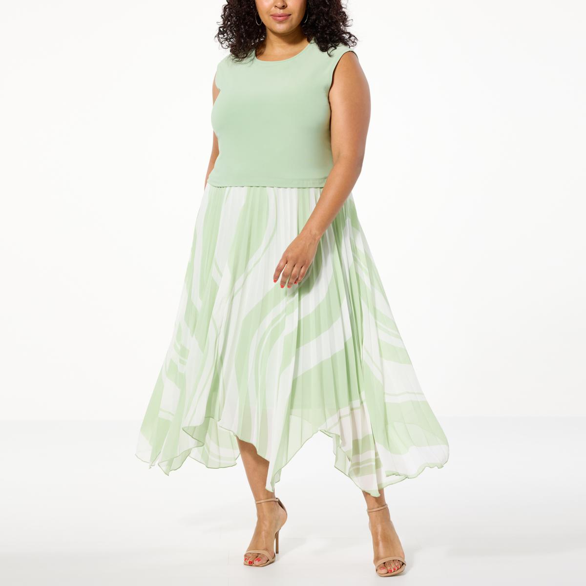 Antthony Mixed Media Handkerchief Hem Pleated Dress | HSN