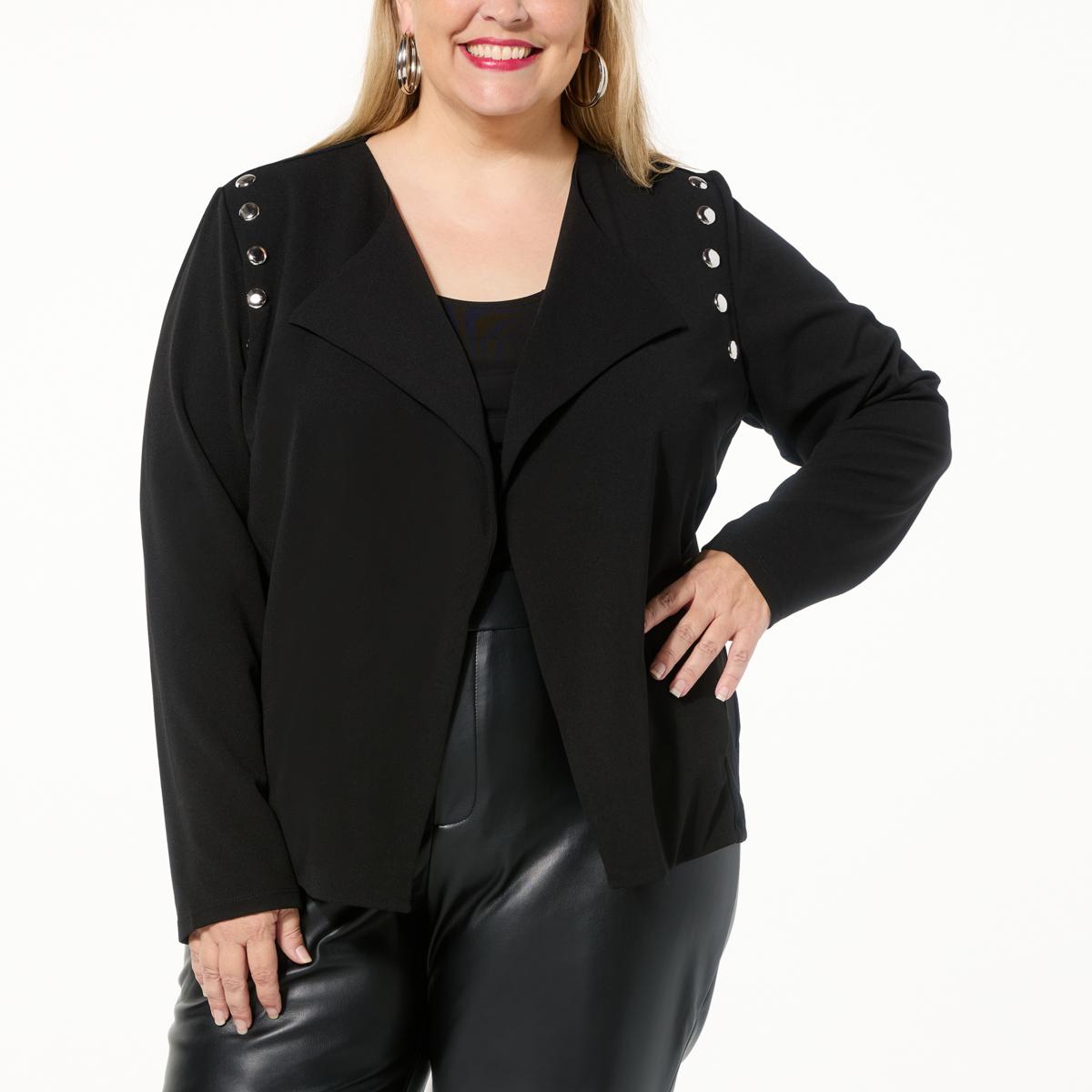Colleen Lopez Open Front Crepe Jacket with Stud Detail | HSN