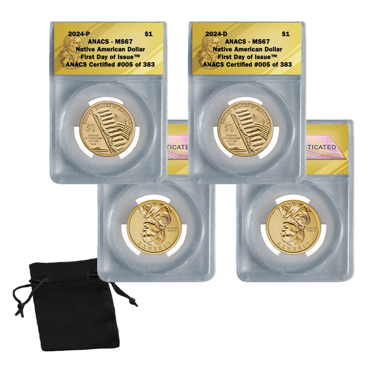 2024 MS67 P&D ANACS FDOI LE 383 Native American Coins - Eagle Staff ...