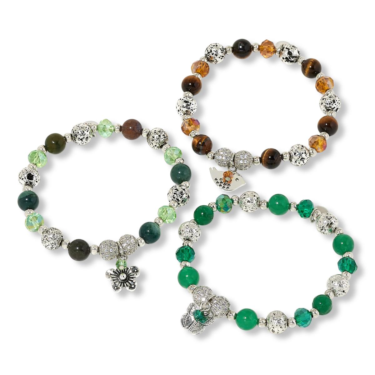 Red Carpet Gifts Harmony Lava and Gem Bead Stretch Bracelet 3pc Set - 23158882 | HSN