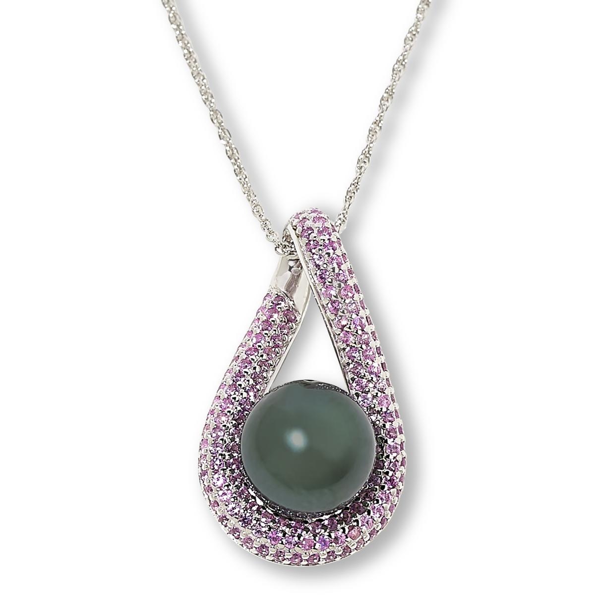 Kwan Collections Tahitian Pearl & Pink Sapphire Pendant with Chain ...
