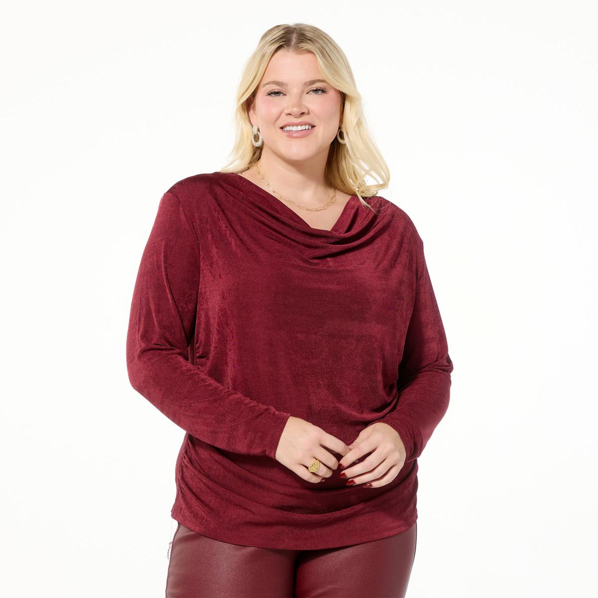 IMAN Global Chic Shimmer Knit Drape Front Top | HSN