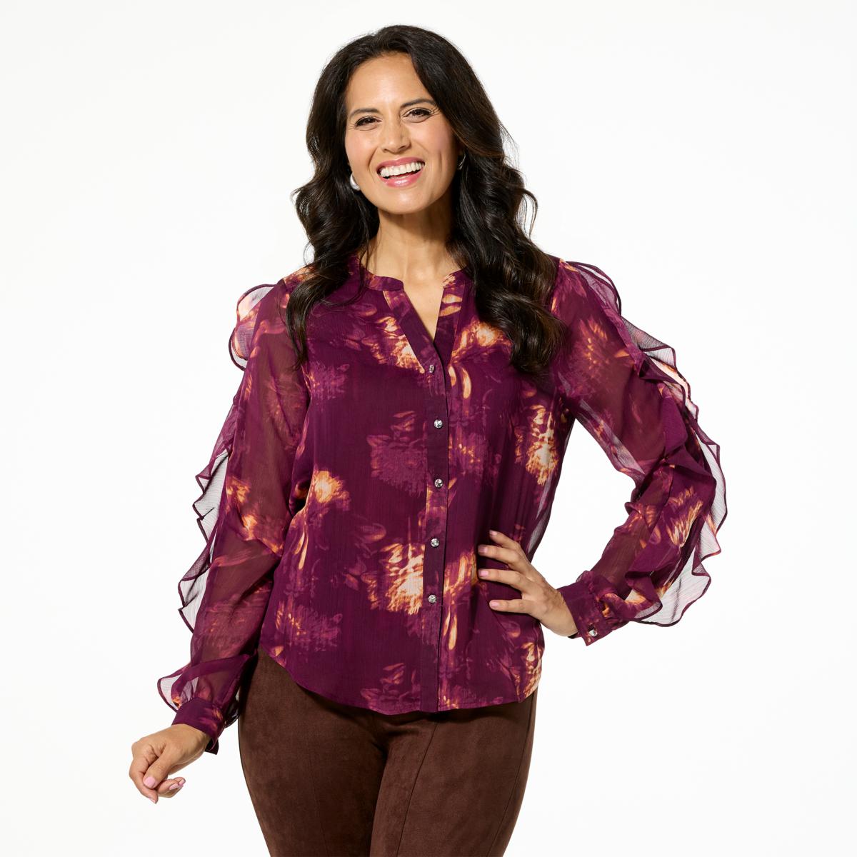 TWRHLL by Christie Brinkley Ruffle Sleeve Blouse - 23296857 | HSN