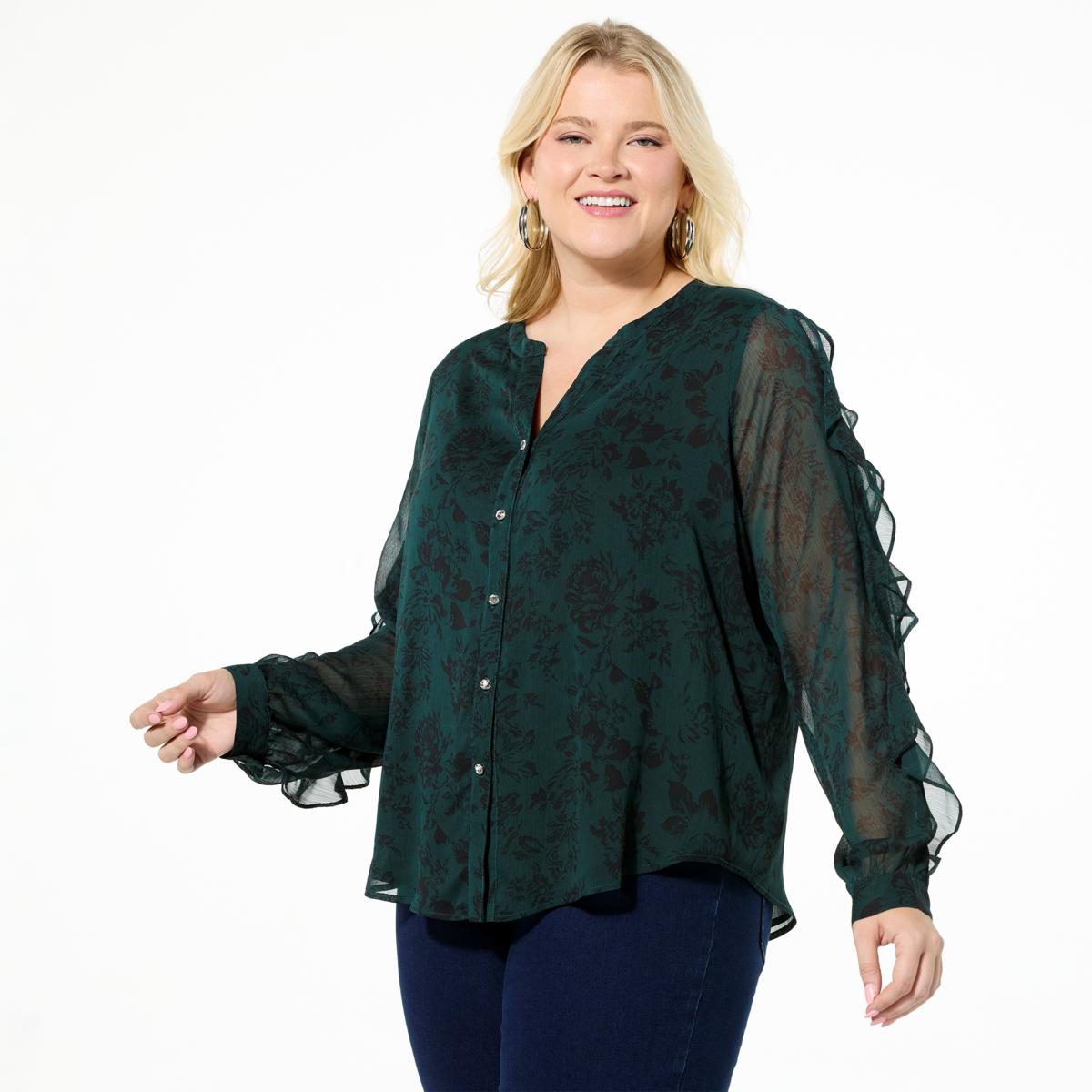 TWRHLL by Christie Brinkley Ruffle Sleeve Blouse - 23296857 | HSN