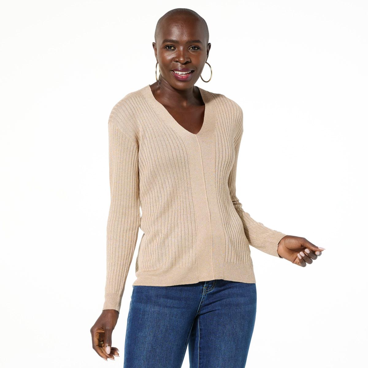 LB70 by Lloyd Boston Lean & LLuxe Metallic Ribbed Knit Sweater | HSN
