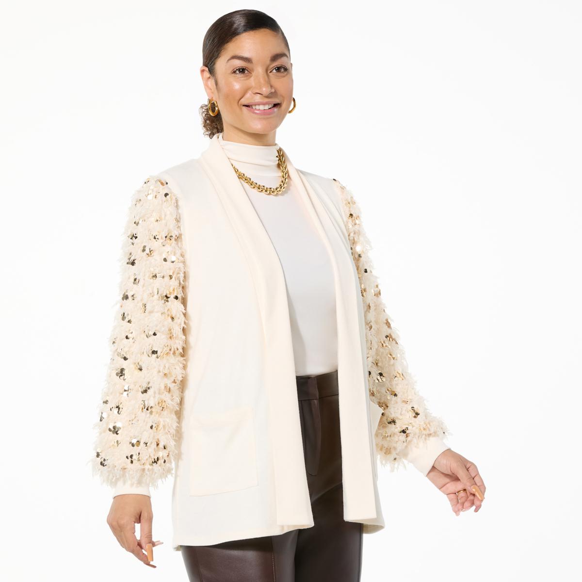 Colleen Lopez Feathered Balloon Sleeve Cardigan | HSN