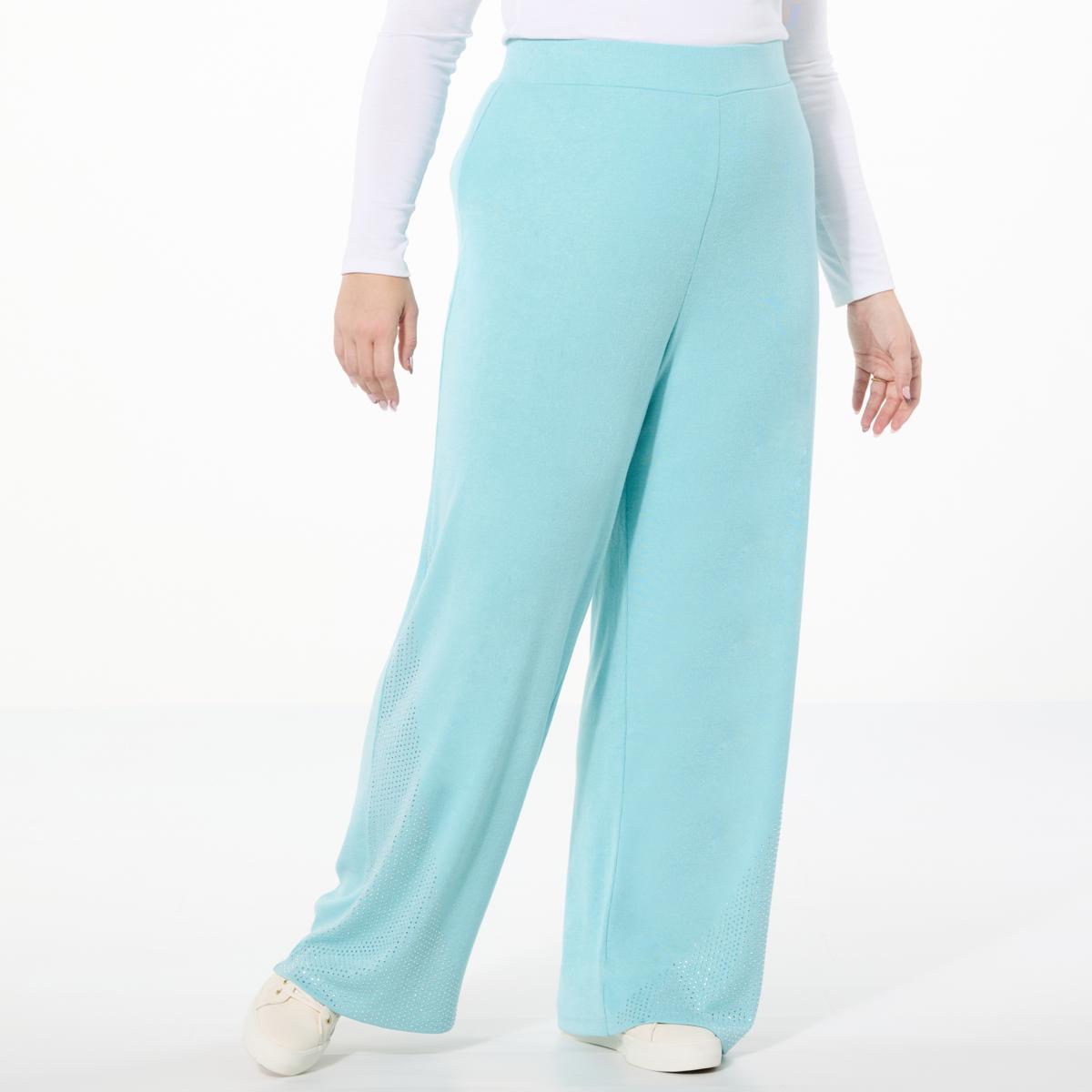 Colleen Lopez Knit Pull-On Wide Leg Pant w/ Rhinestone Embellishments | HSN