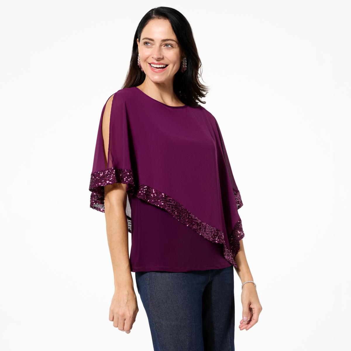 Nina Leonard Sparkle Chiffon Popover Top | HSN