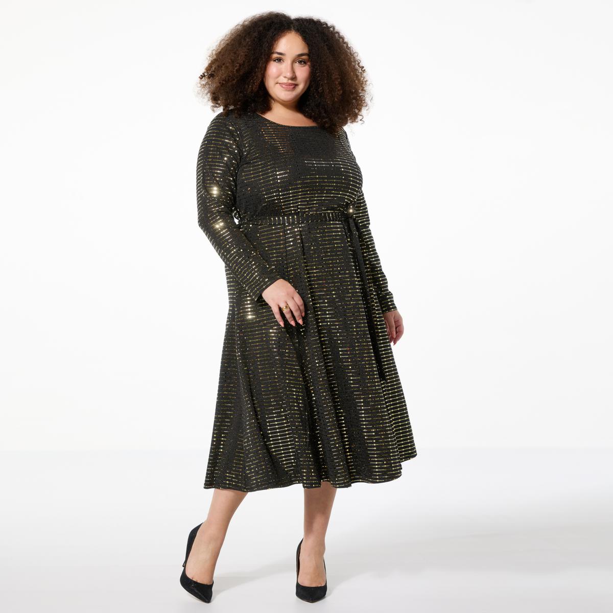 Nina Leonard Sparkle Knit Midi-Length Sylvia Dress | HSN