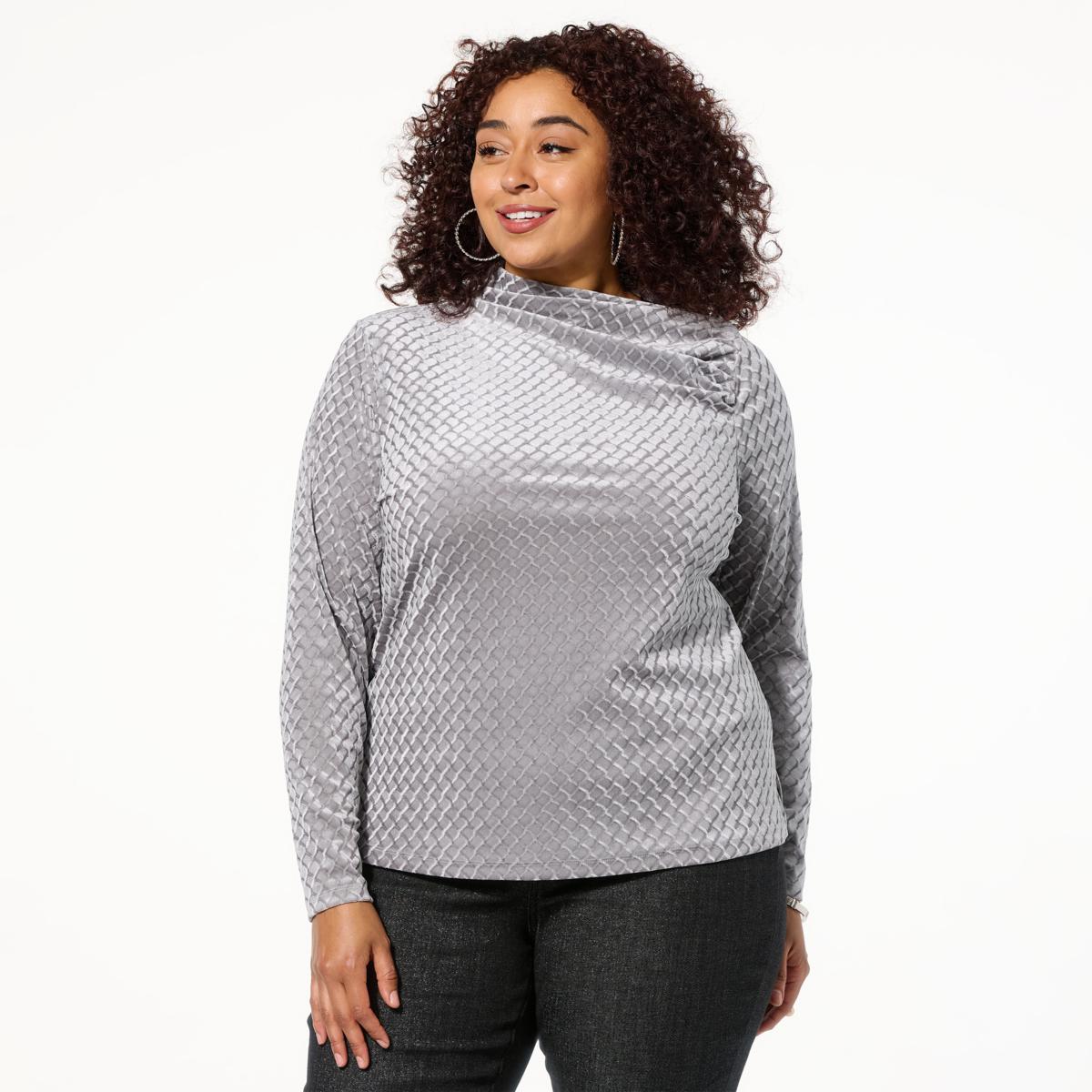 DG2 by Diane Gilman Asymmetric Long-Sleeve Velvet Top - 23353232 | HSN