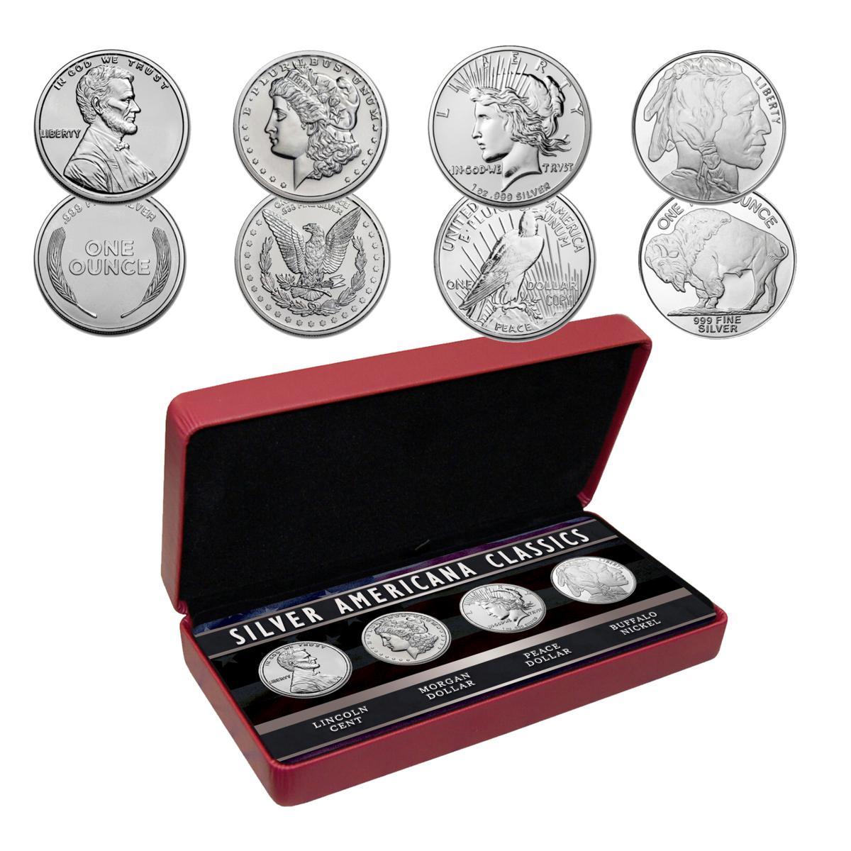 Silver Americana Classics Boxed Tribute Set of 4 Replica Coins ...