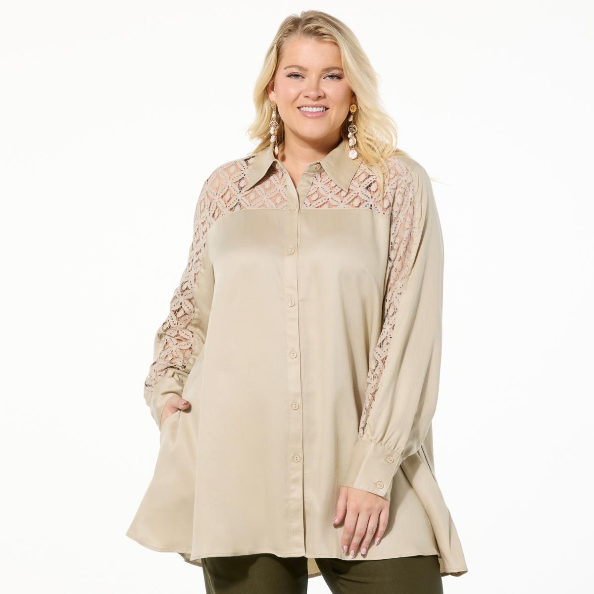 Antthony Lace Detail Button-Down Top | HSN
