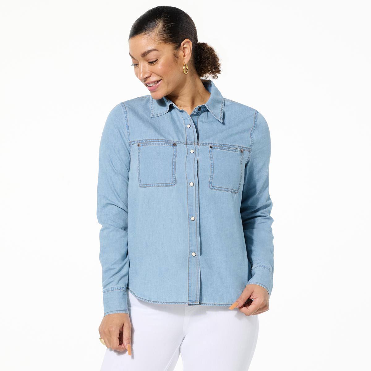 HUE Long Sleeve Button Down Denim Shirt | HSN