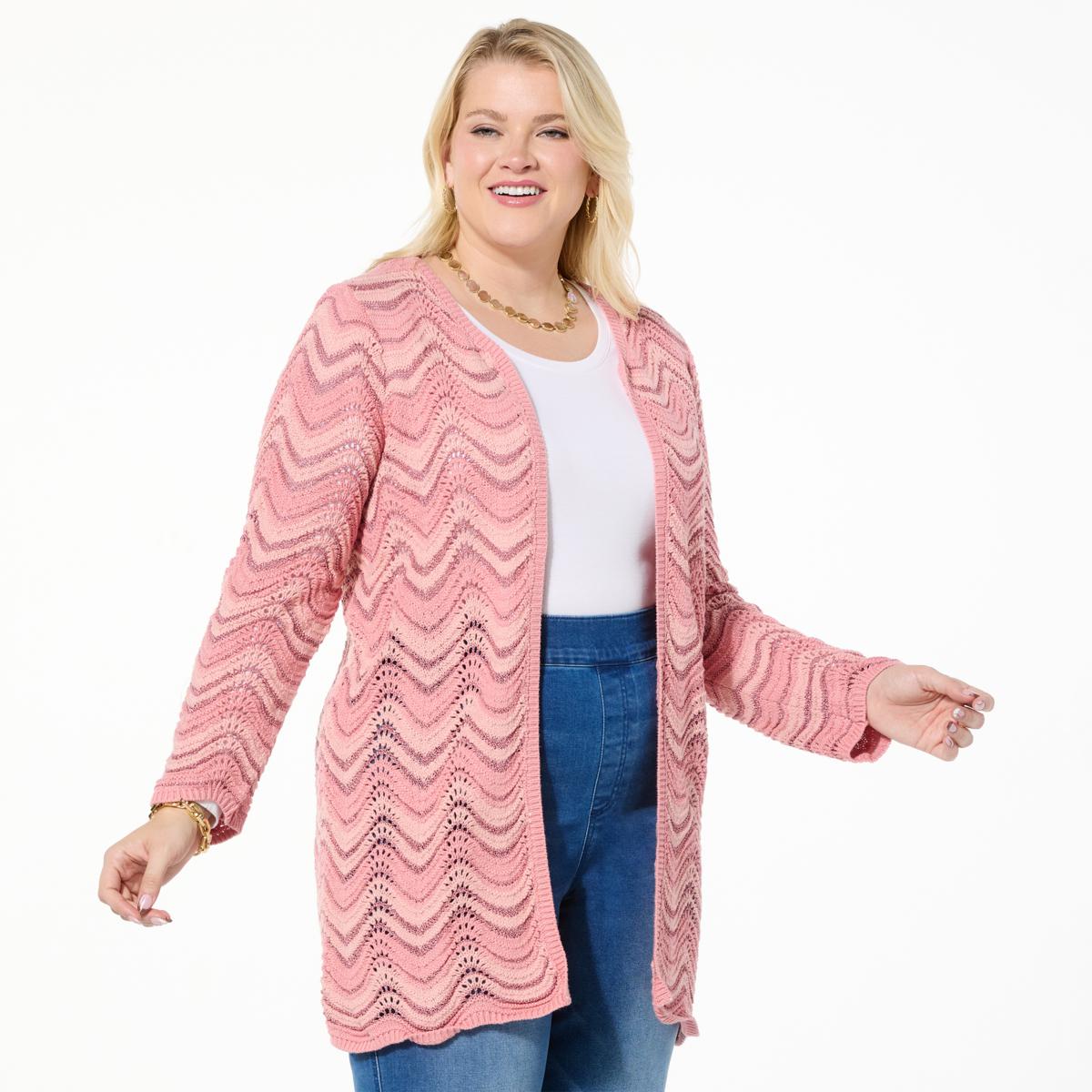 Jaclyn Smith Wavy Pointelle Metallic Knit Cardigan | HSN