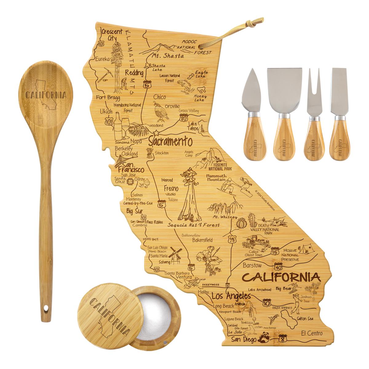 Totally Bamboo XL State Engrave Cutting Board & 6pc Kitchen Set | HSN