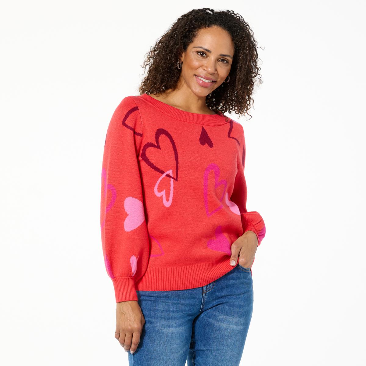 DG2 by Diane Gilman Soft Ease Heart Jacquard Sweater - 23422735 | HSN