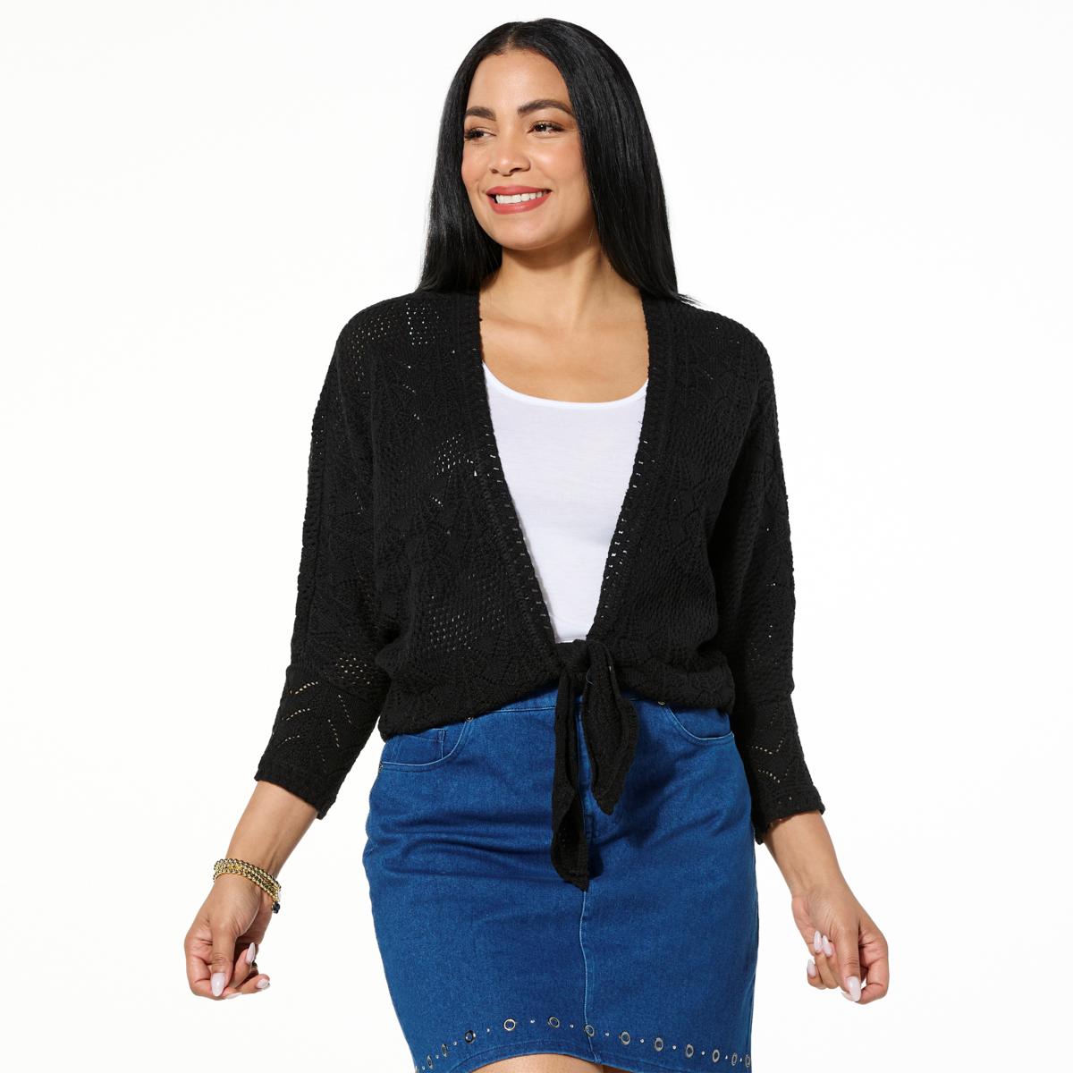 Democracy Tie-Front Crocheted Cardigan | HSN
