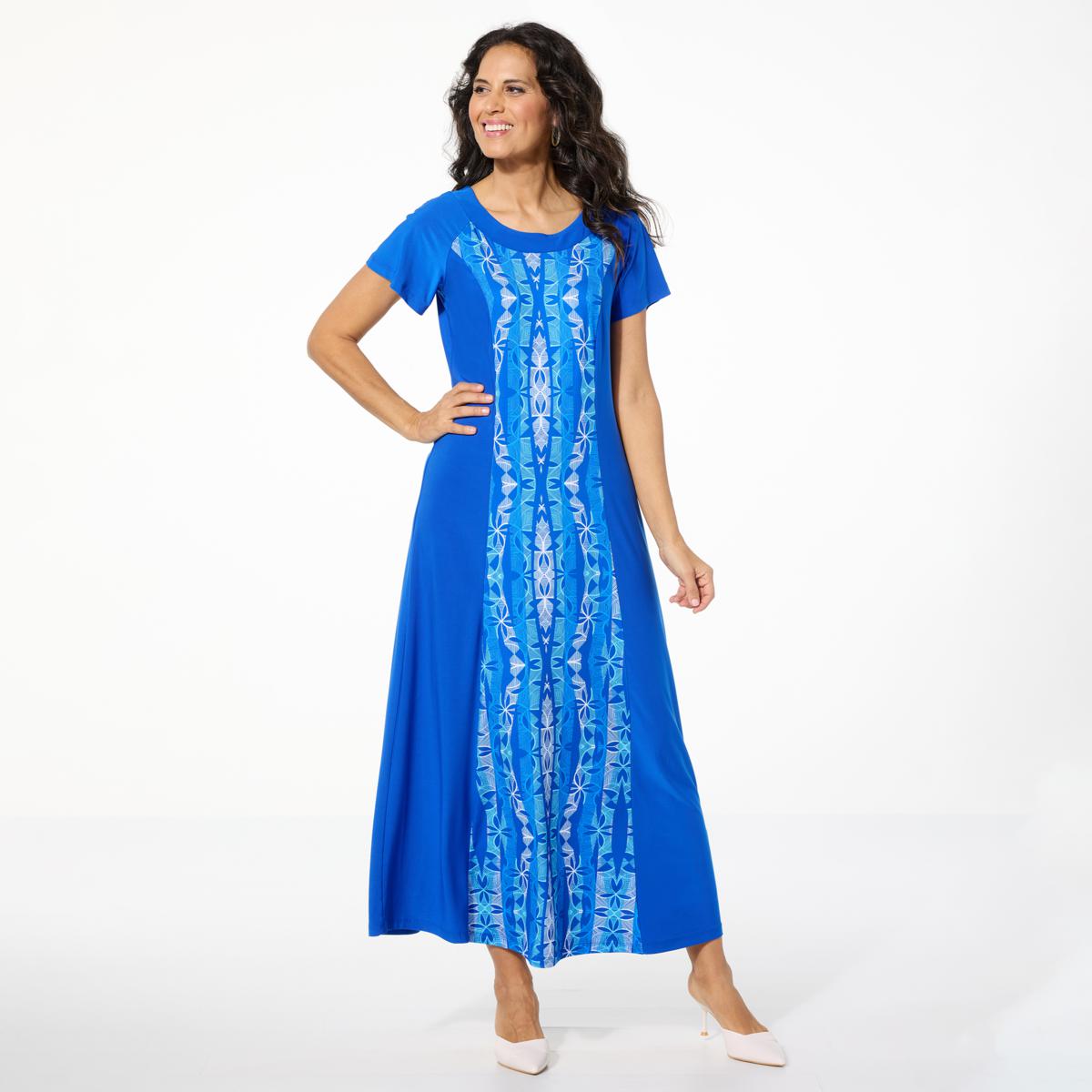 Antthony Print Front Short Sleeve Maxi Dress - 23442326 | HSN