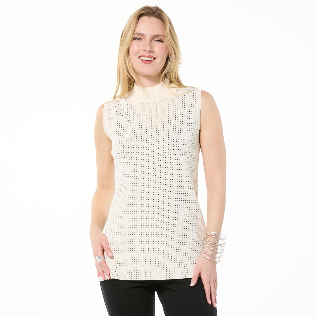 GREY by Jhoan Sebastian Grey Mock-Neck Perforated Shell | HSN