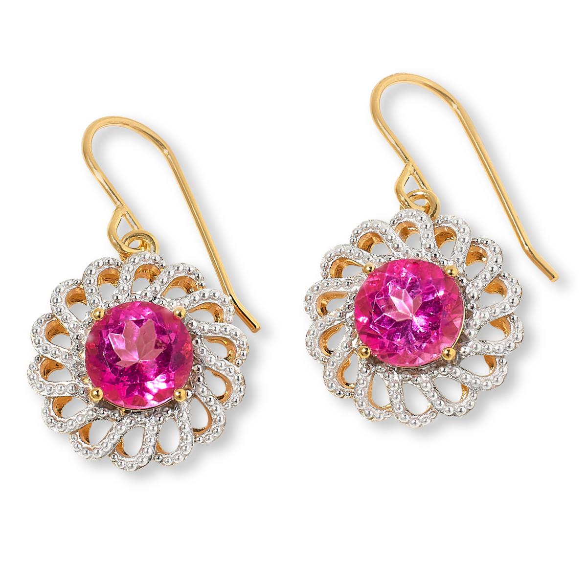 Colleen Lopez Gold-Plated Pink Topaz Round Floral Drop Earrings | HSN