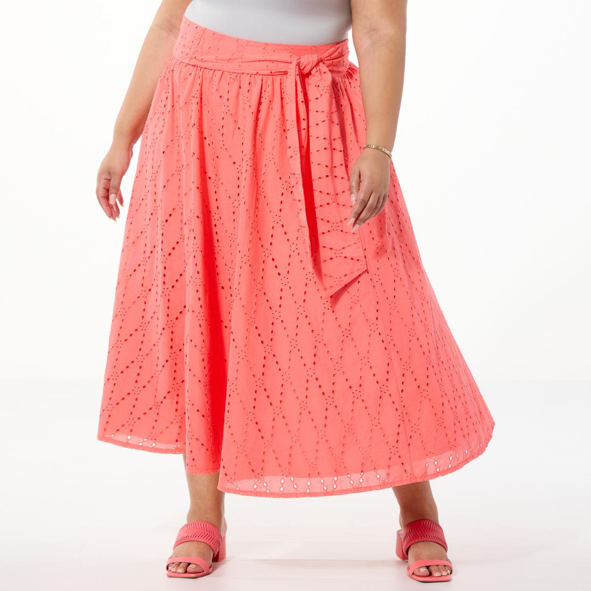 C Wonder by Christian Siriano Eyelet Midi Skirt with Waist Tie | HSN