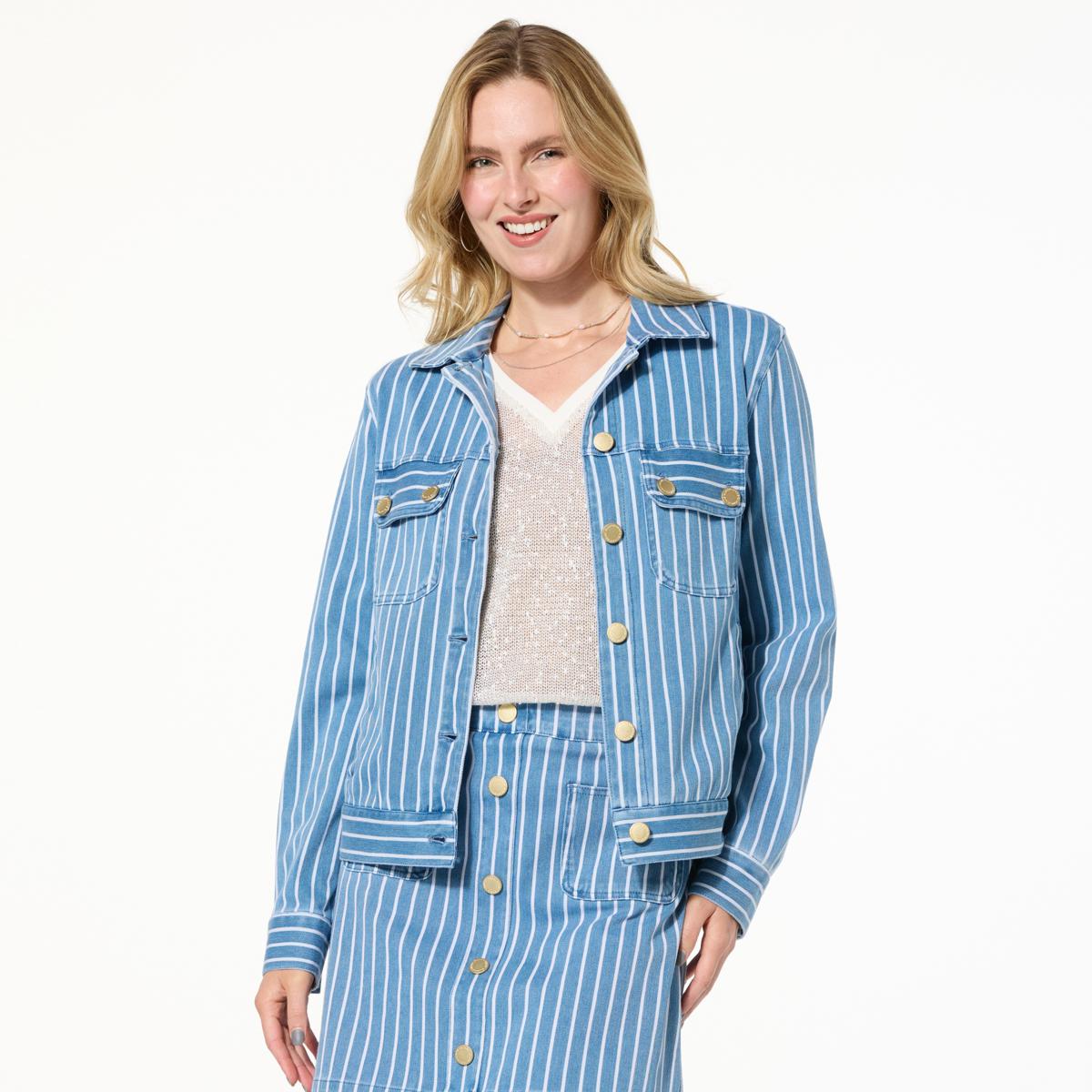 DG2 by Diane Gilman Super Stretch Knit Denim Patch Pocket Jacket ...