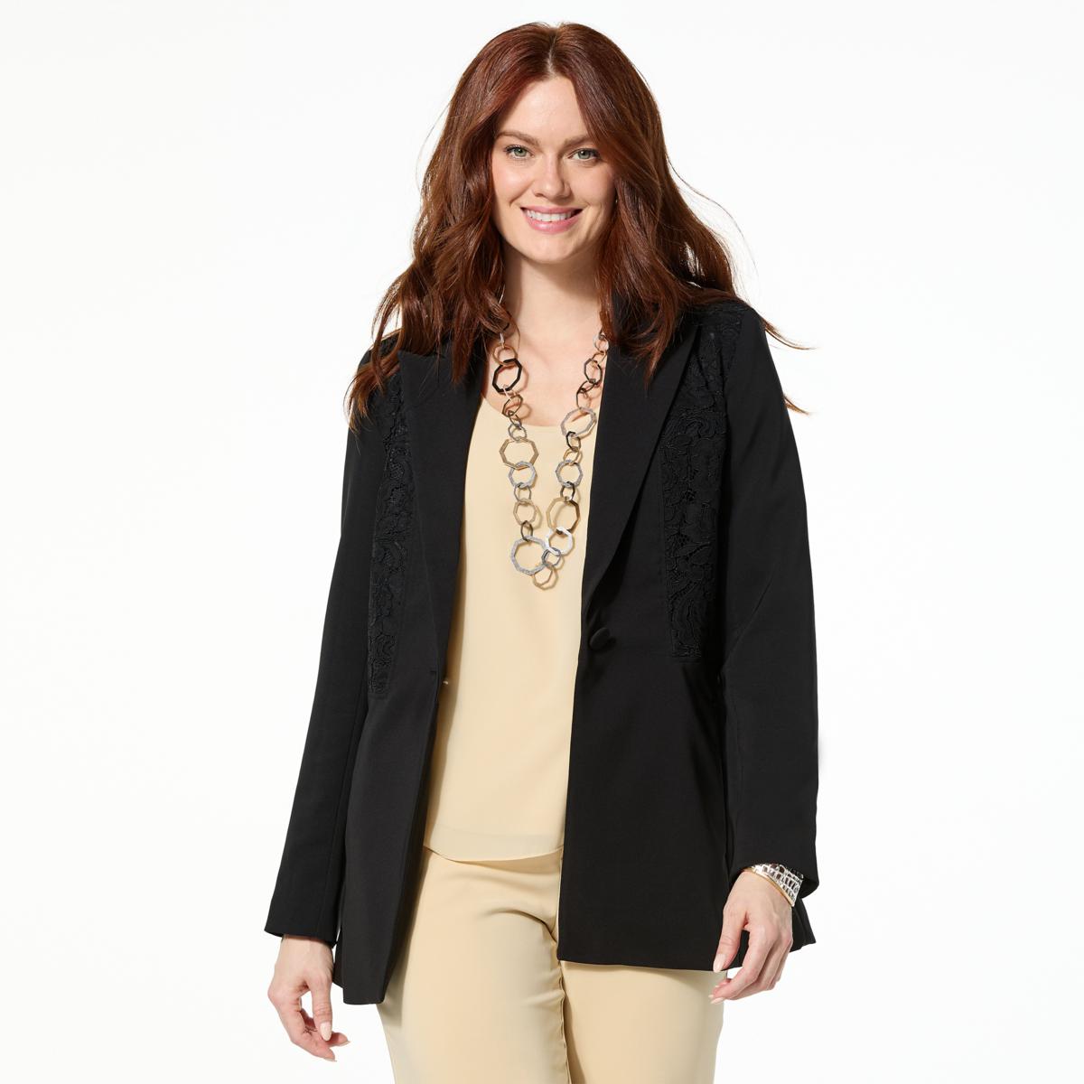 WynneCollection Collared Crepe & Lace Jacket - 23506028 | HSN
