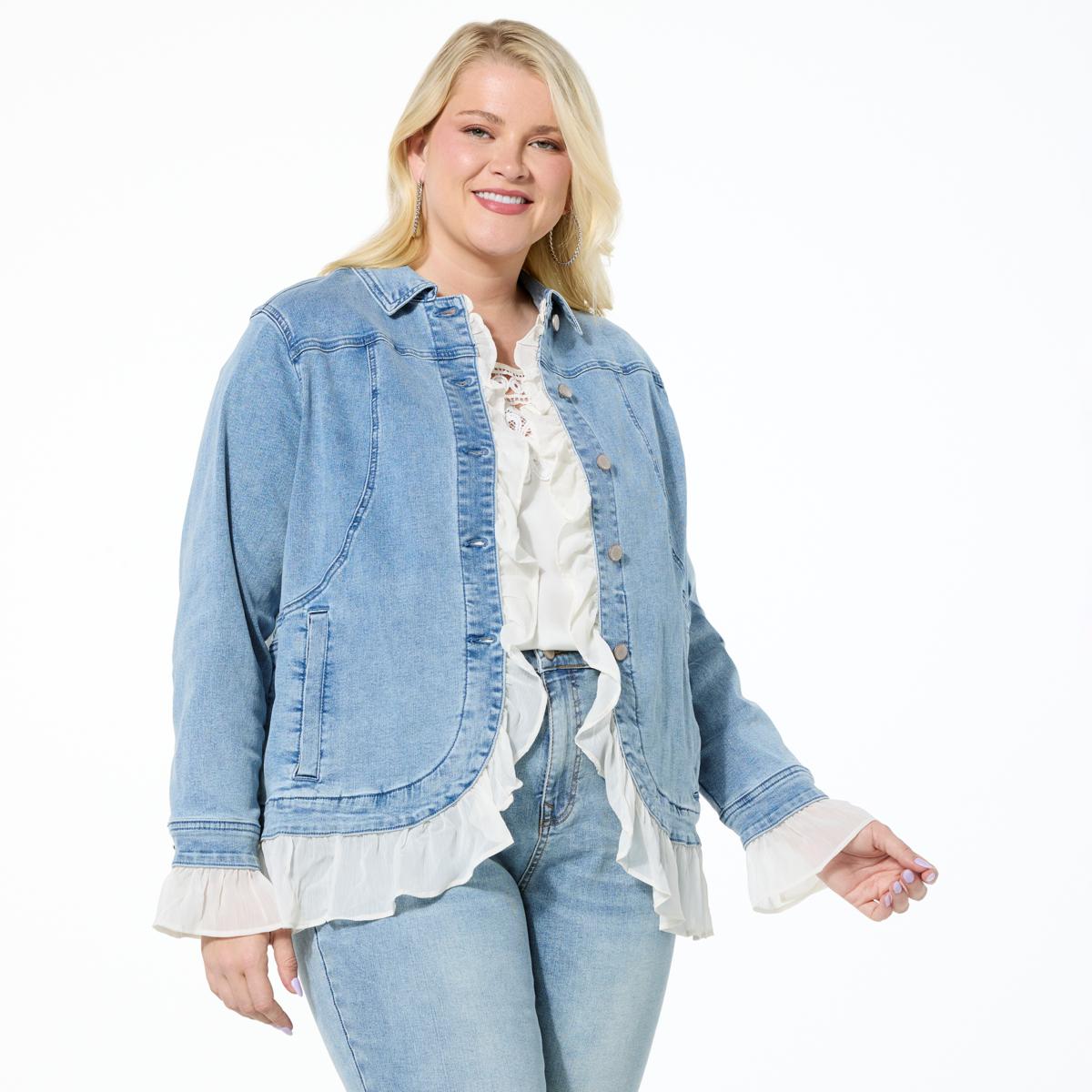 DG2 by Diane Gilman New Classic Stretch Chiffon Combo Denim Jacket | HSN