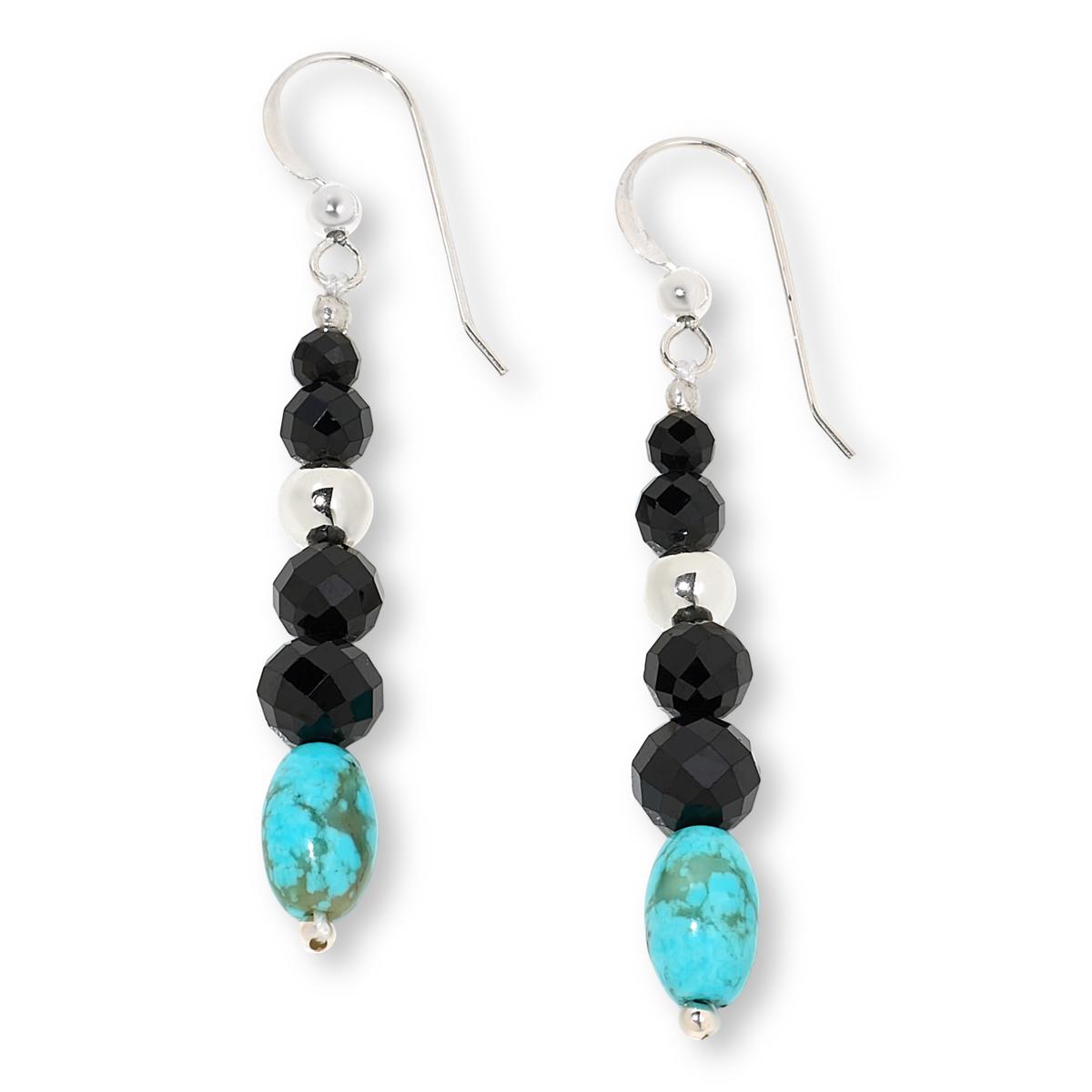 Jay King Black Spinel and Kingman Turquoise Bead Drop Earrings ...