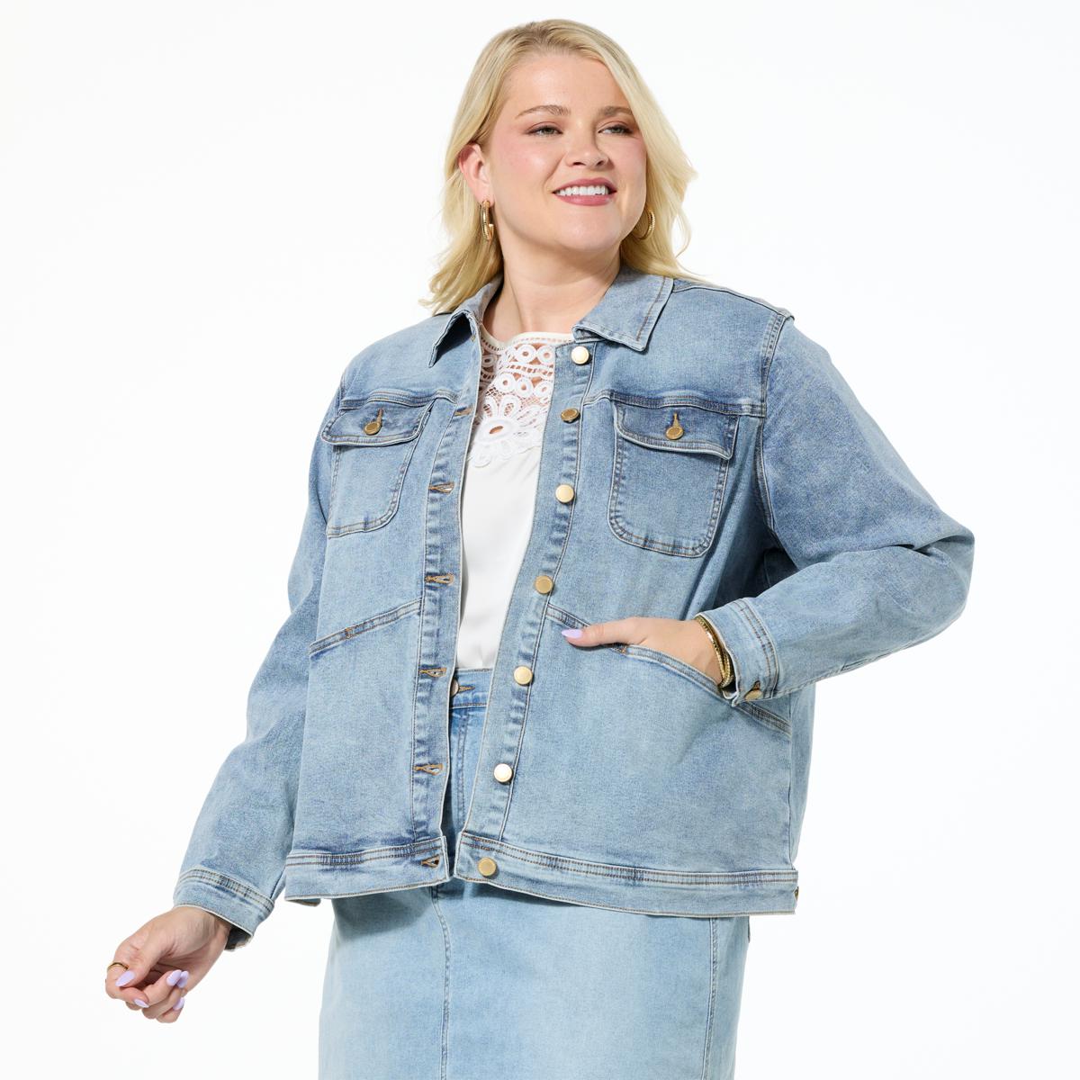 DG2 by Diane Gilman New Classic Stretch Denim Embroidered Back Jacket | HSN