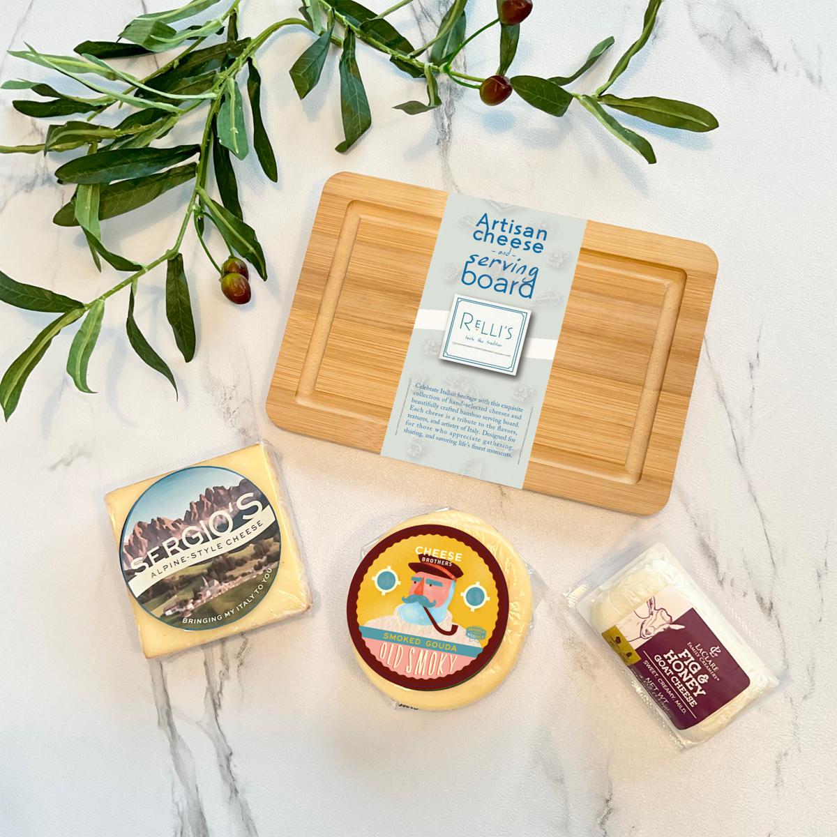Relli's 3-piece Cheese Pairing with Bamboo Cutting & Serving Board | HSN