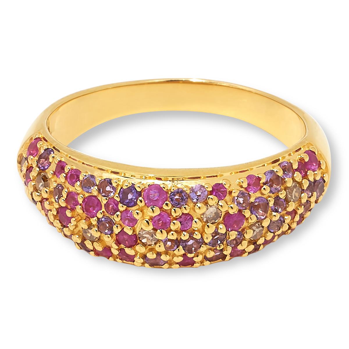 Rarities Gold-Plated Gemstone and 1/10cttw Diamond-Accented Band Ring | HSN