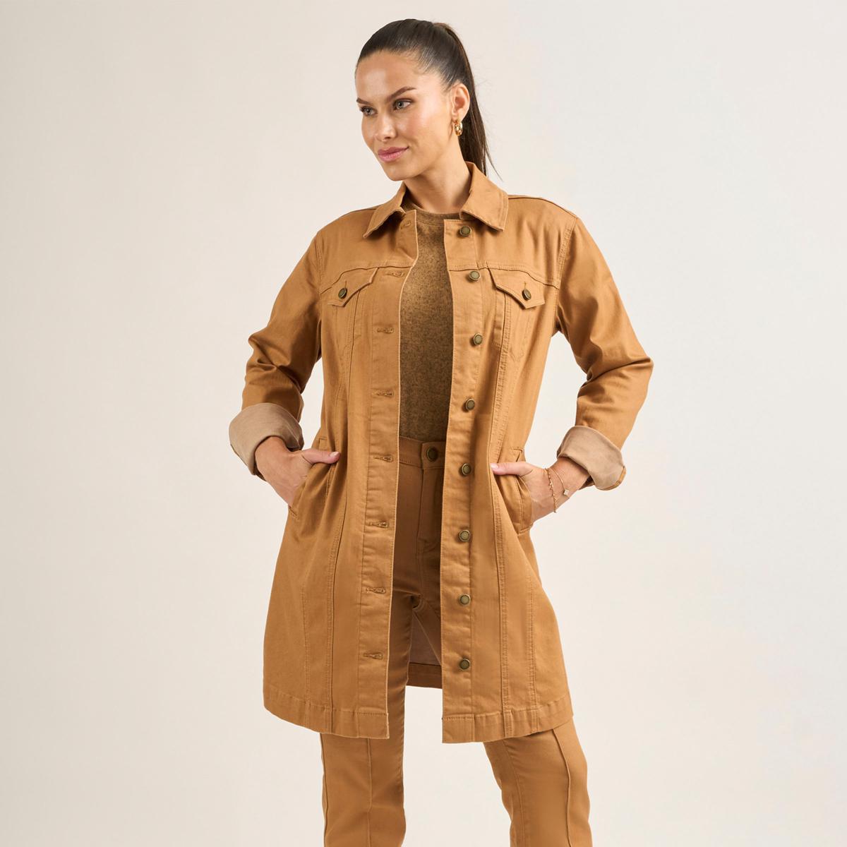 DG2 by Diane Gilman New Classic Stretch Denim Longline Car Coat | HSN