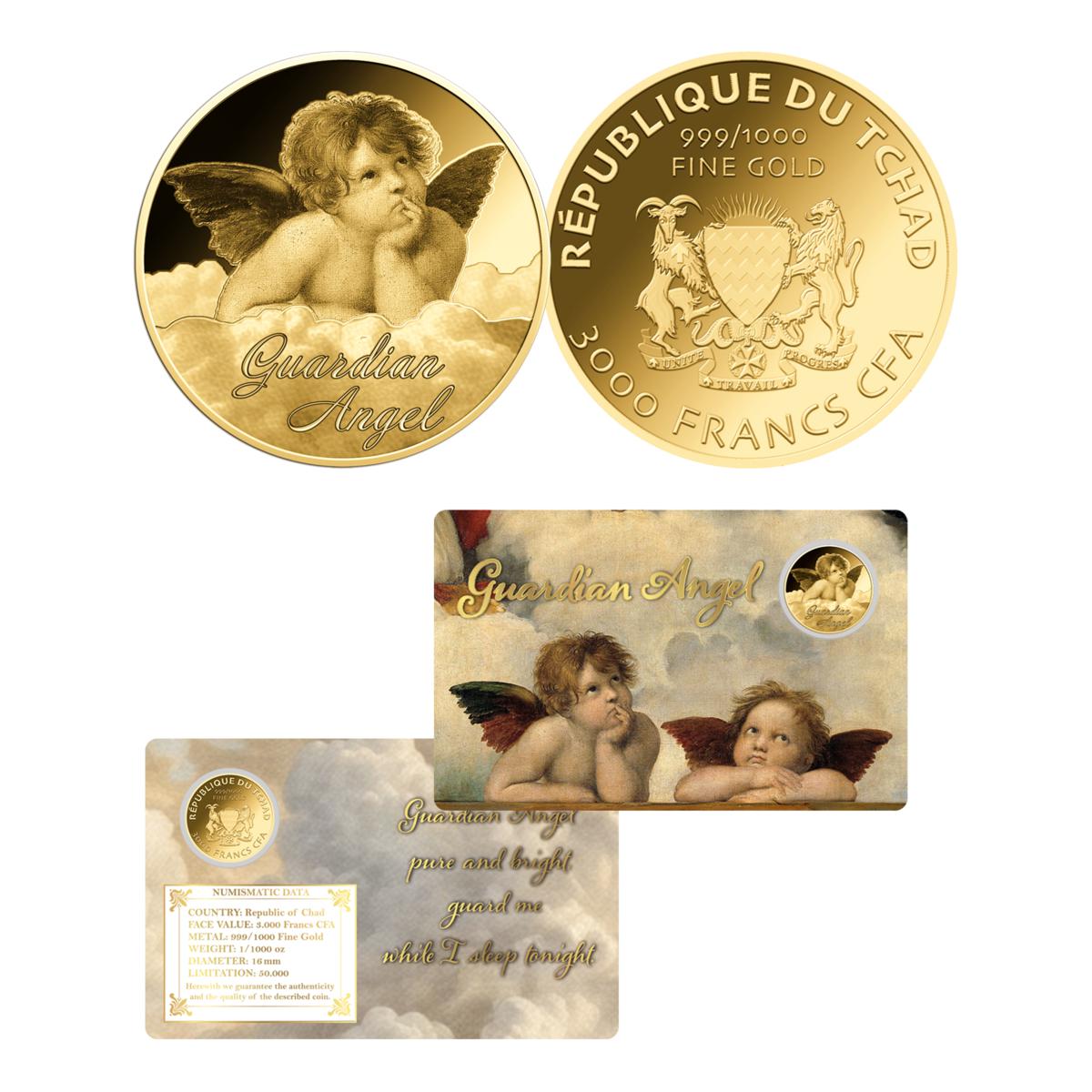 Guardian Angel Cherub 99.9% Gold Coin Card - Republic of Chad ...