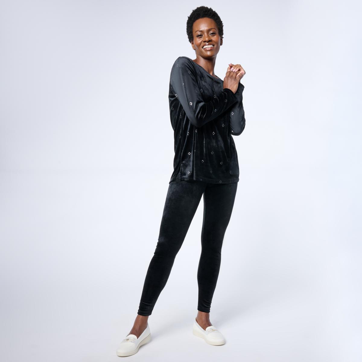 Comfort Code Velour Knit Foil Trim Tunic and Legging Set | HSN