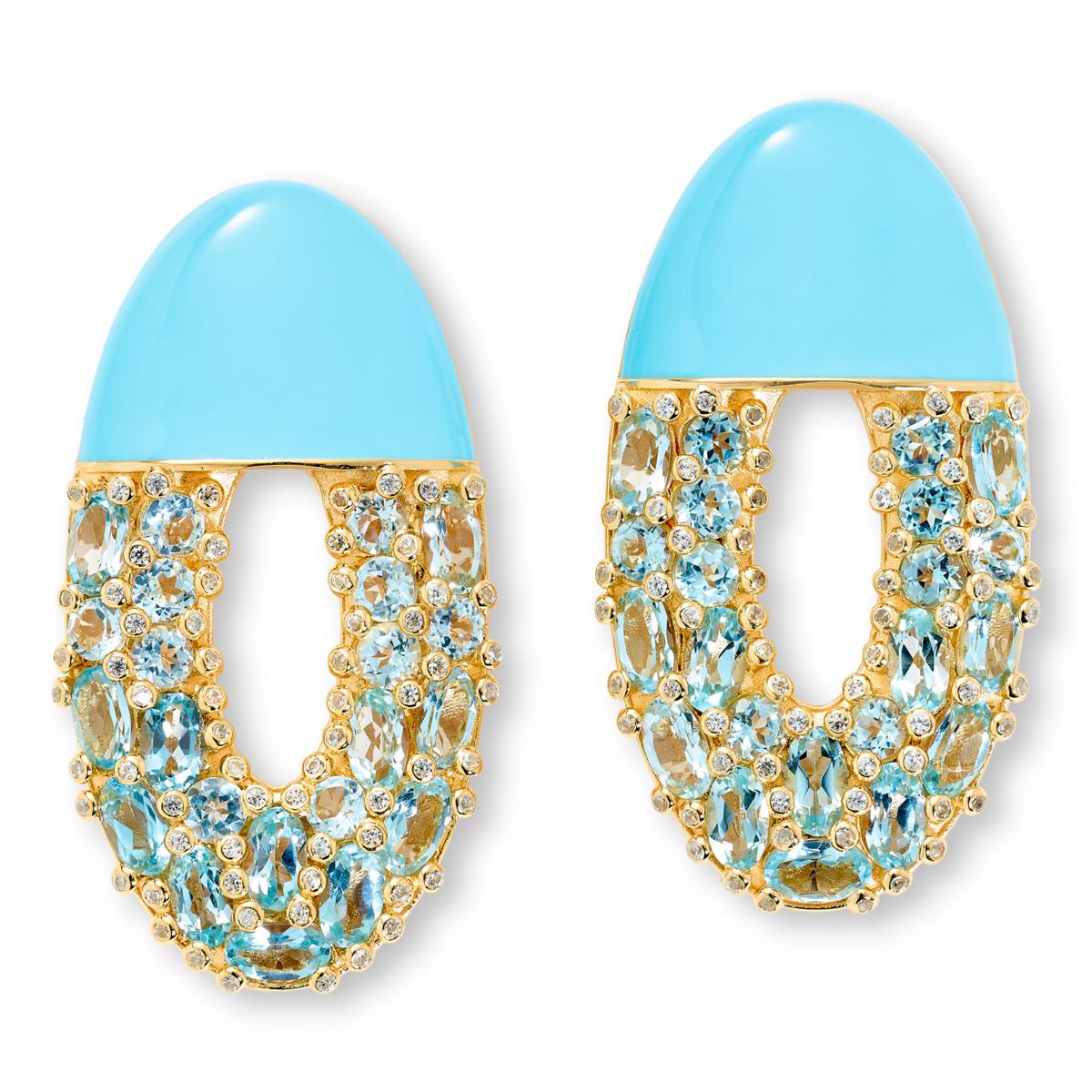 Rarities Blue Topaz and White Zircon Baby Blue Enamel Oval Earrings ...